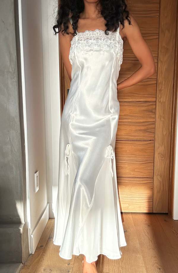 Vintage Long Satin Nightgown - White | Garmentory