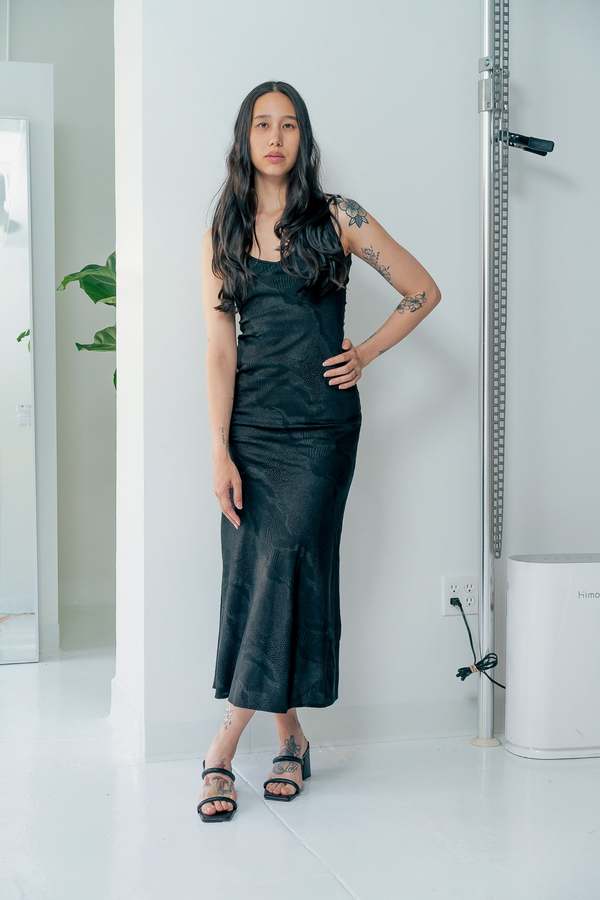 RUJUTA SHETH Monica Slip Dress - Black Bespatter Print | Garmentory