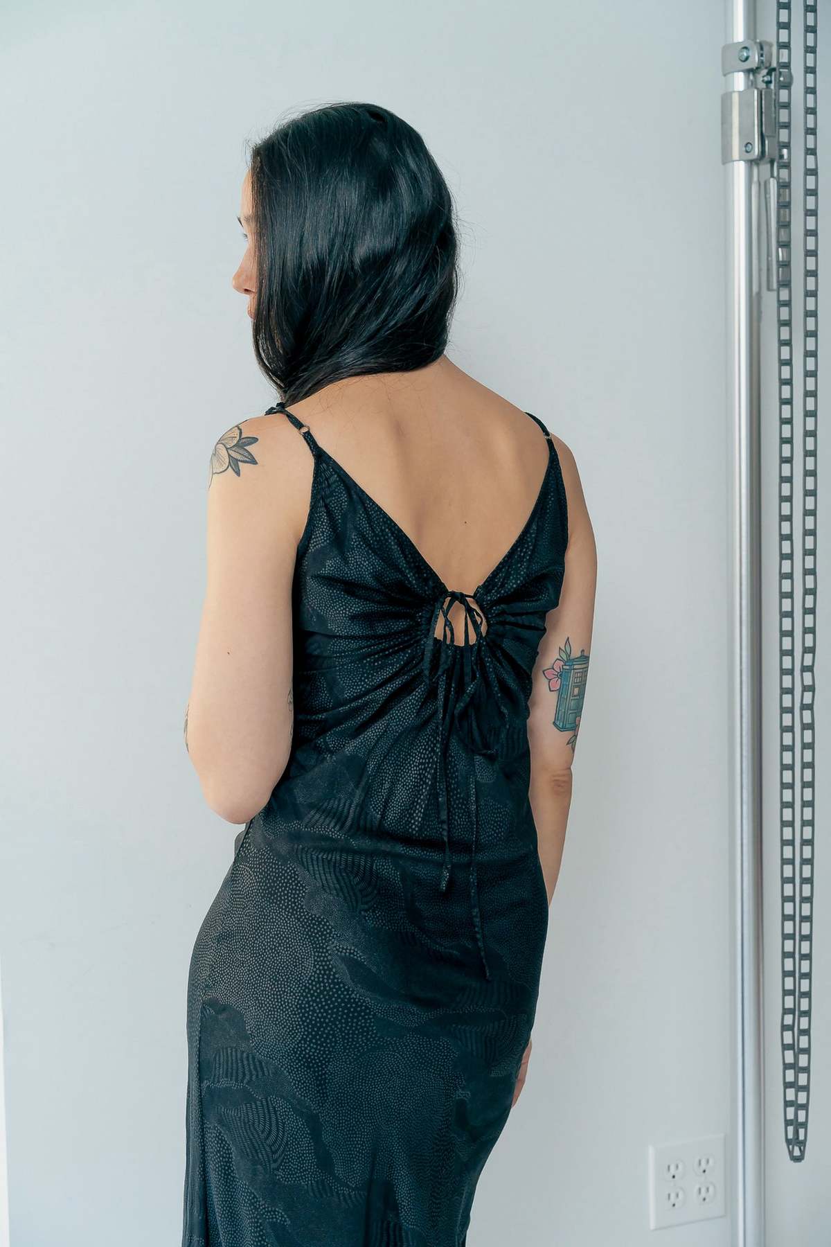 RUJUTA SHETH Monica Slip Dress - Black Bespatter Print | Garmentory
