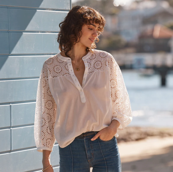 Marie Louise De Monterey Circle Lace Blouse - Chalk | Garmentory