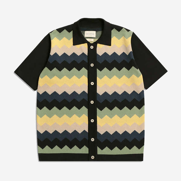 Far Afield Zigger Zig S/S Polo Cardigan - Meteorite Black | Garmentory