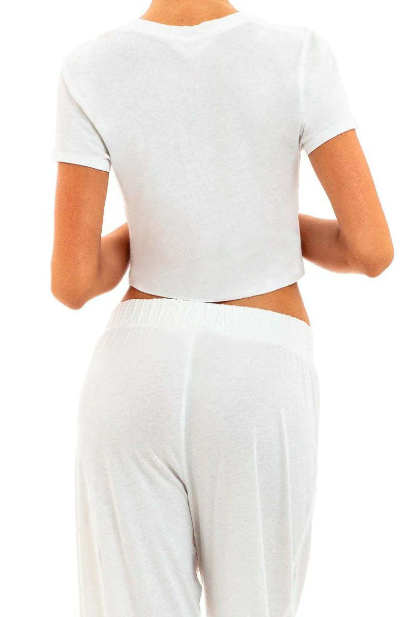 ÉTERNE Cropped V-Neck T-Shirt - Ivory | Garmentory