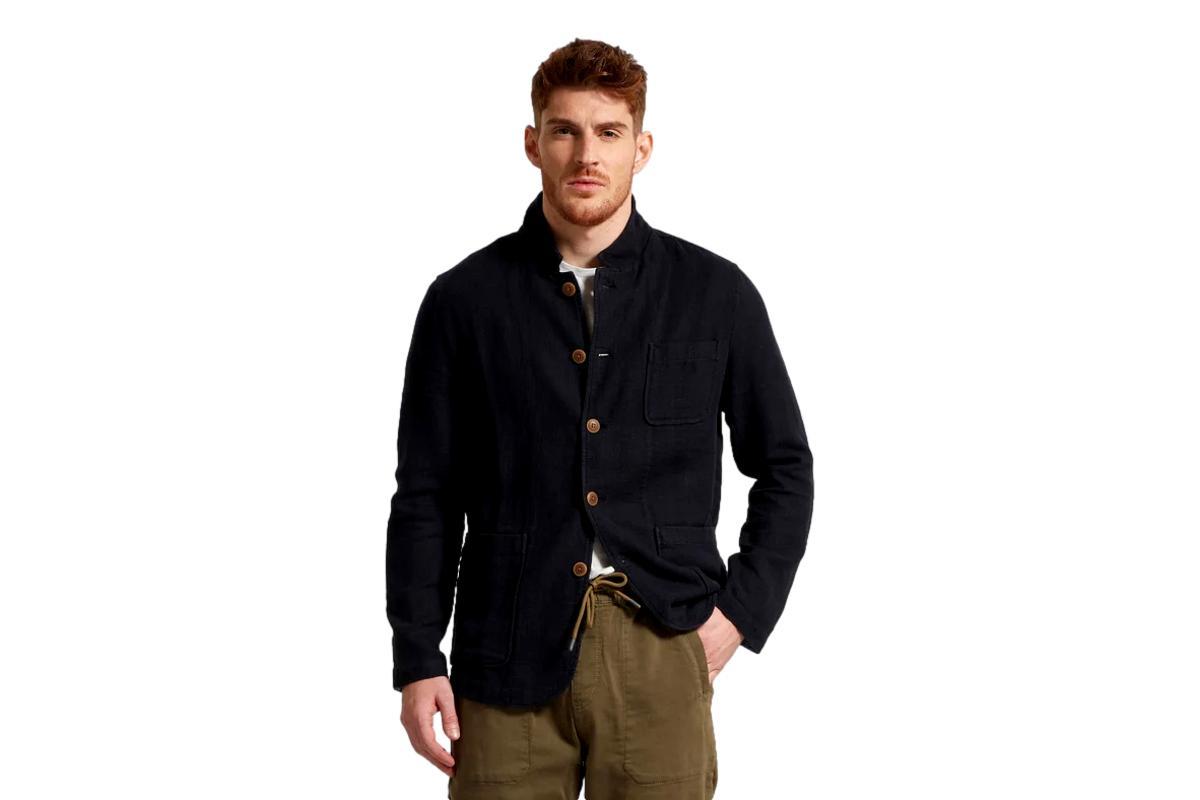 Grayers Nelson Ramie Stand Up Collar Blazer - Navy | Garmentory