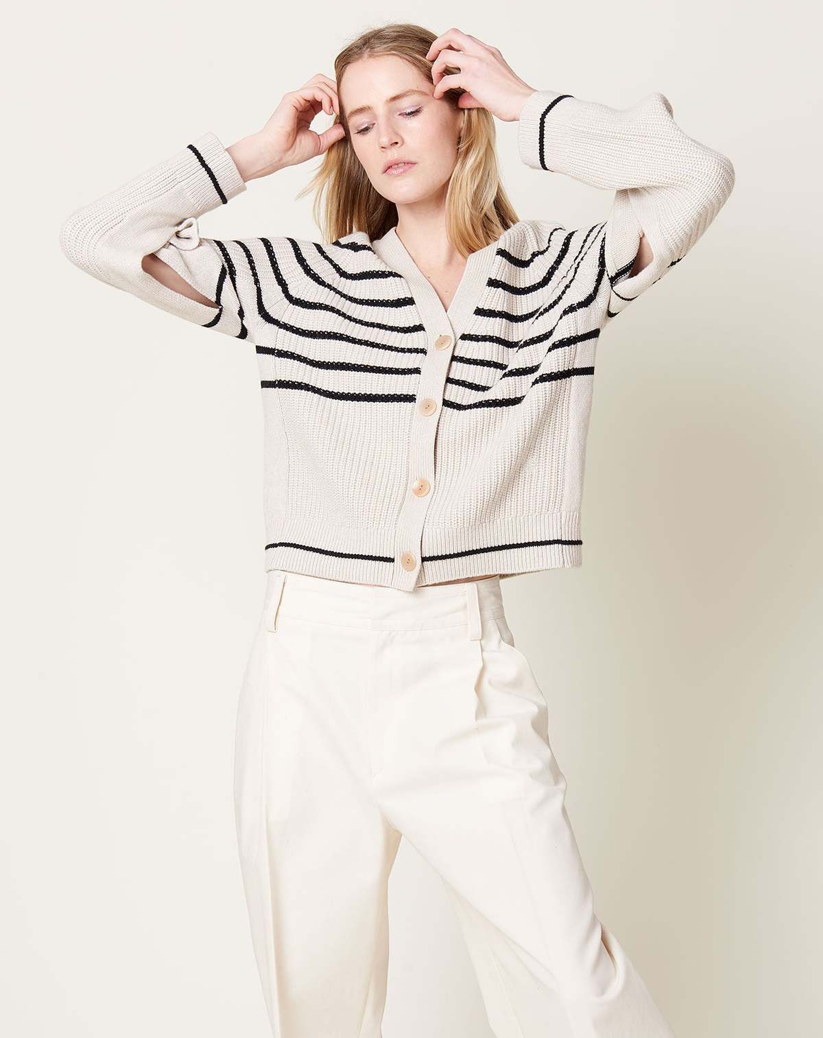 MARIA McMANUS Cocoon Split Sleeve Cardigan - Crema/Black Stripe ...