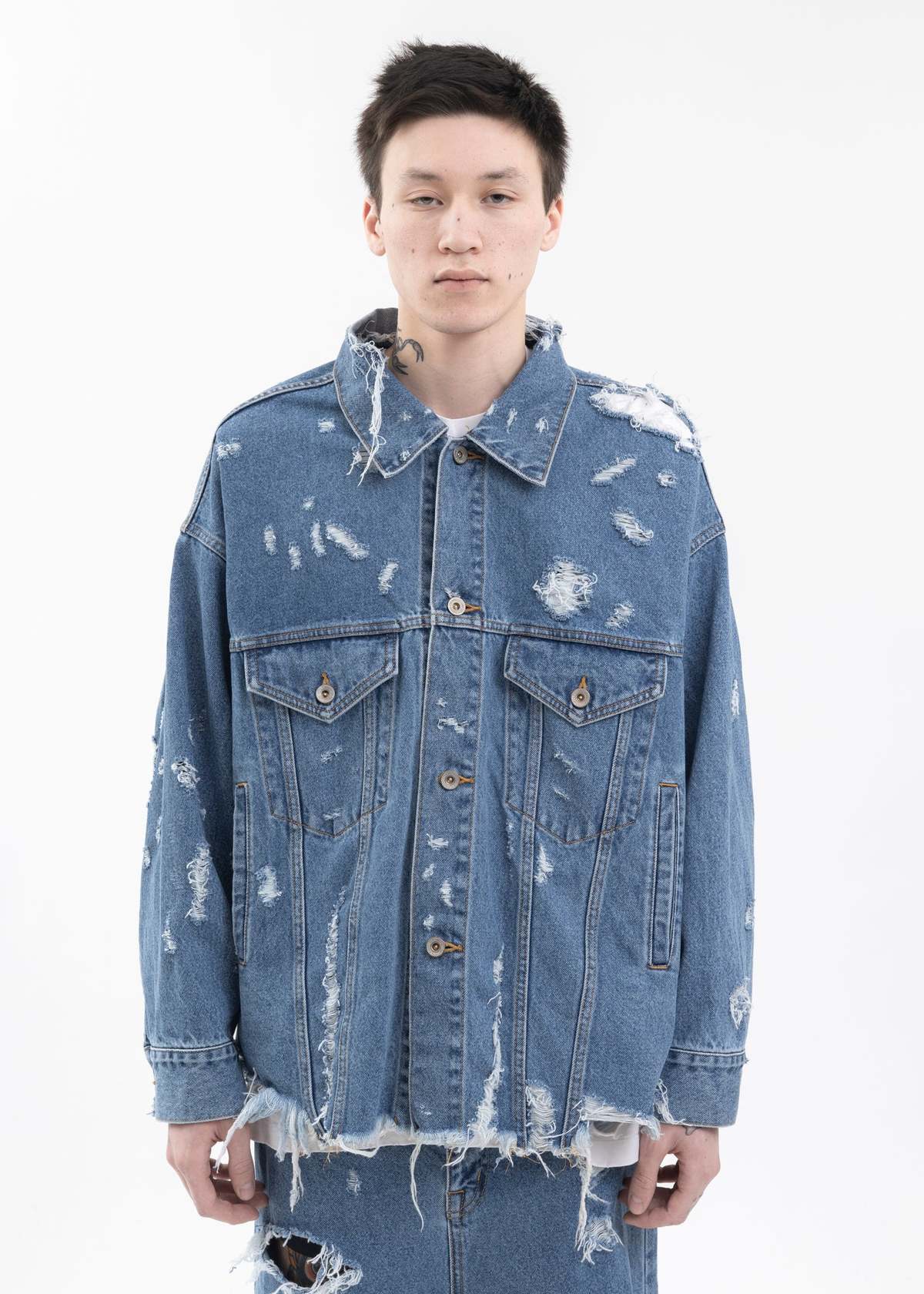Doublet Destroyed Denim Jacket - Indigo | Garmentory