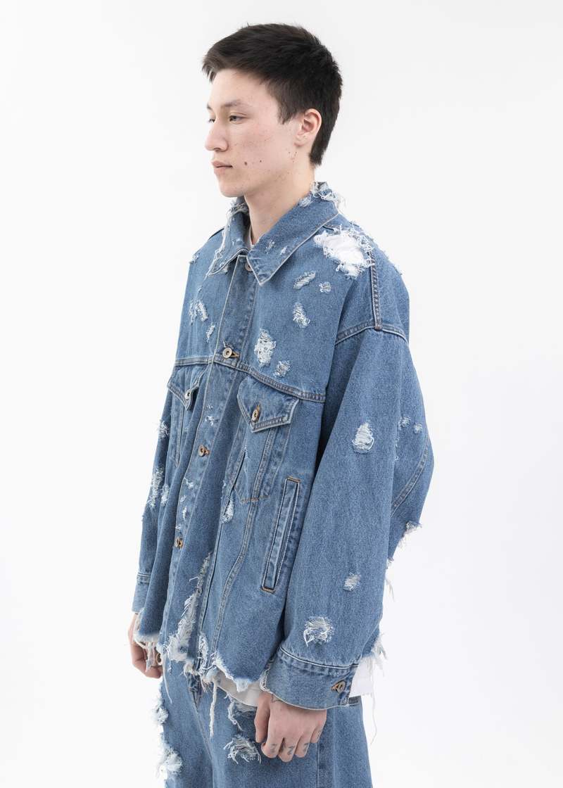 Doublet Destroyed Denim Jacket - Indigo | Garmentory
