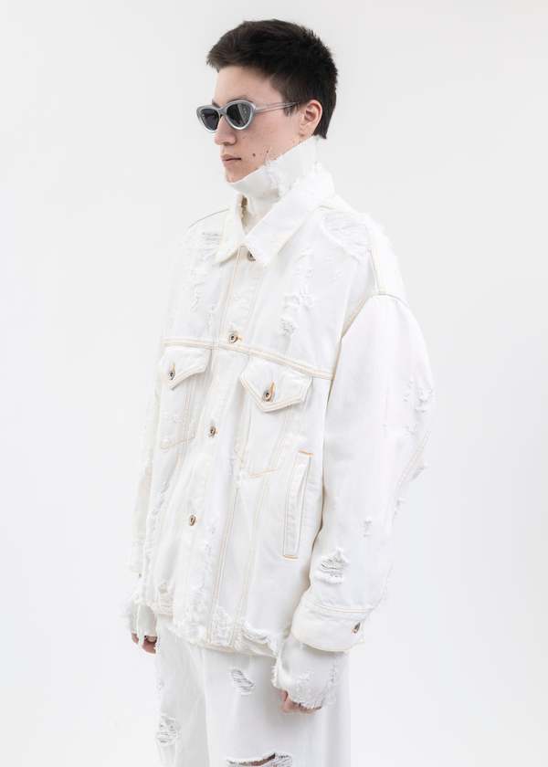 Doublet DESTROYED DENIM JACKET - WHITE | Garmentory