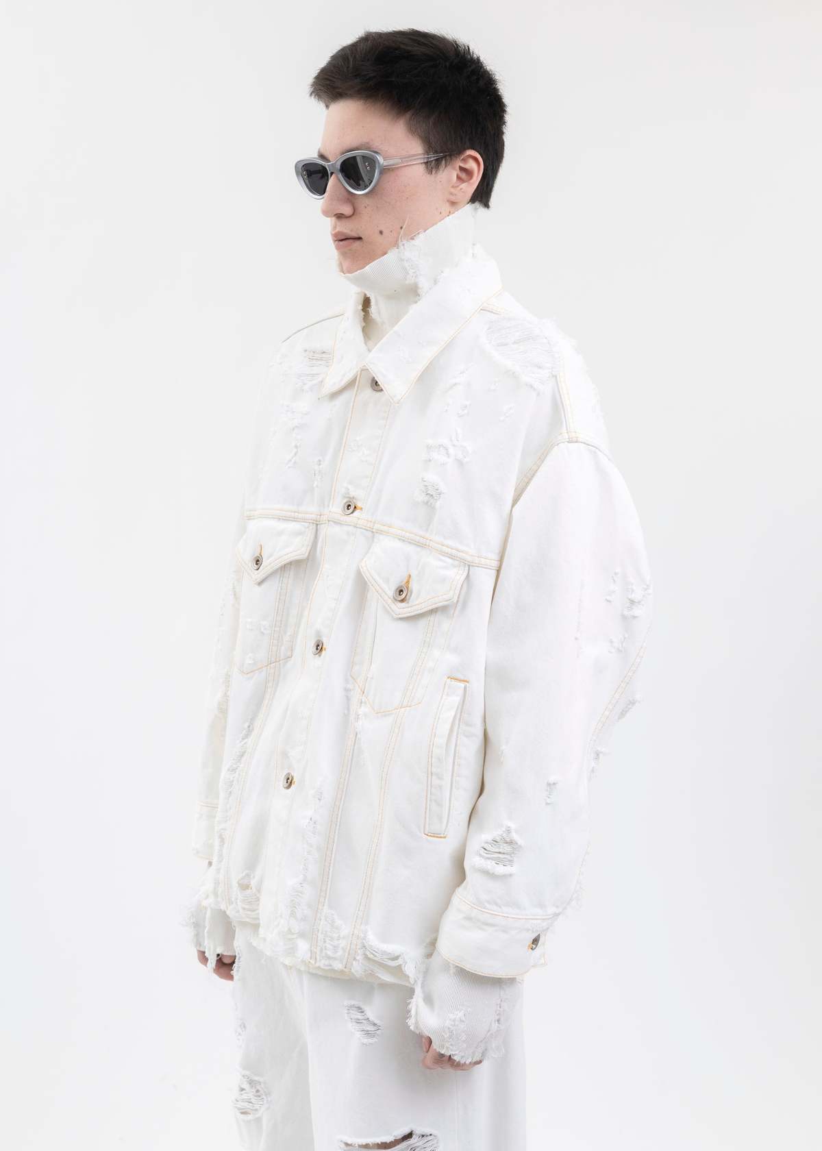 Doublet DESTROYED DENIM JACKET - WHITE | Garmentory