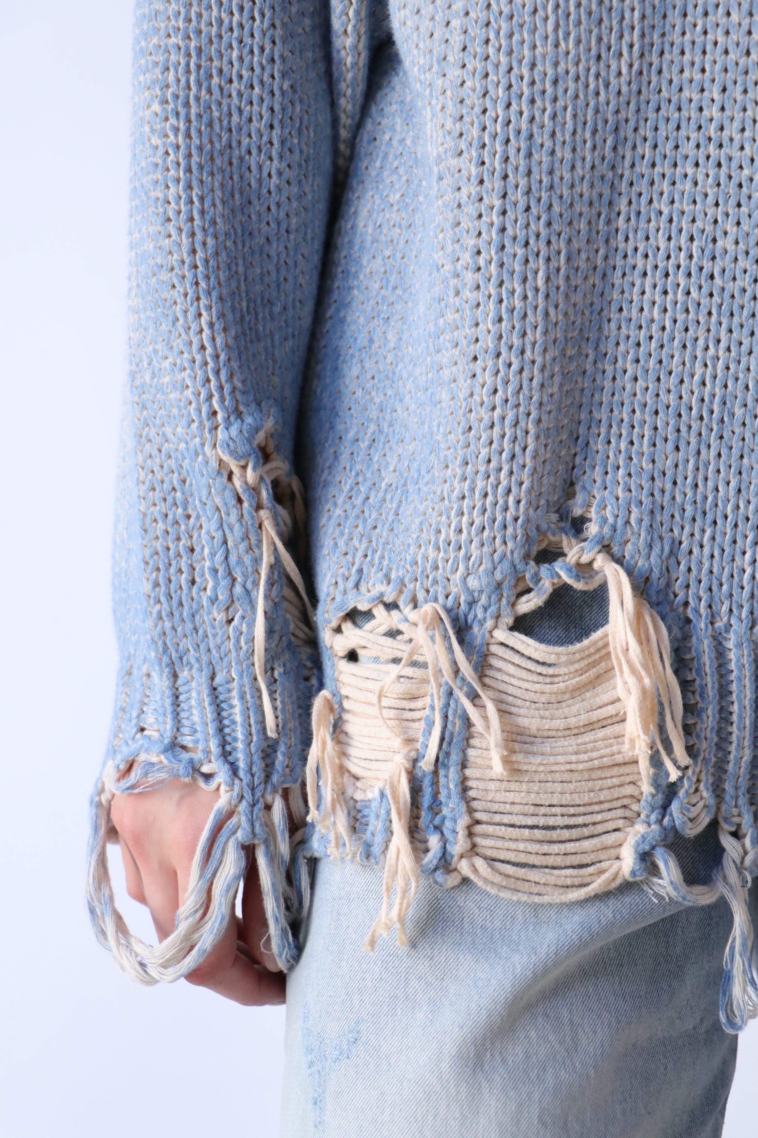 R13 Denim Distressed Oversized Sweater - Denim Blue | Garmentory