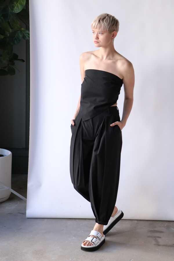 Tibi Dominic Pinstripe Eden Pleated Balloon Pant - Black/ White Multi ...