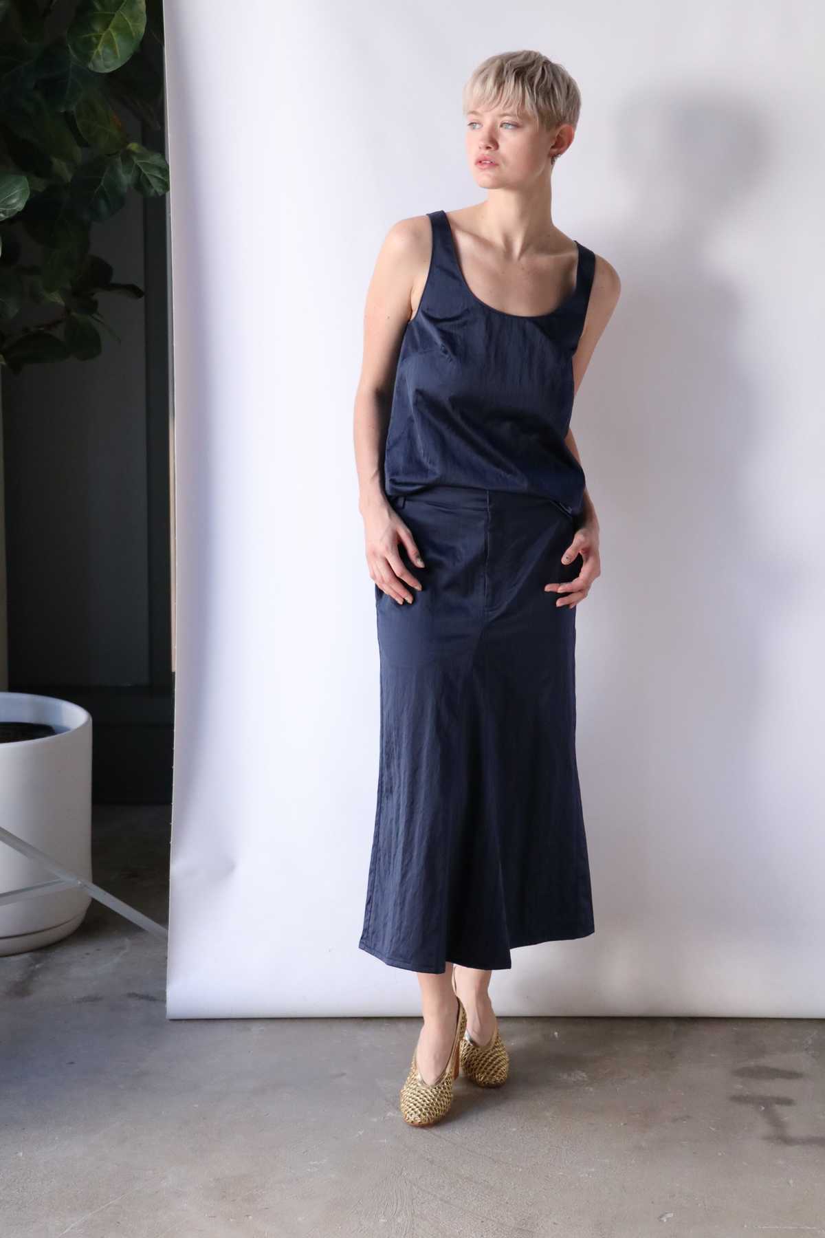 Tibi Luxe Eco Satin Nylon Scoop Neck Tank - Black | Garmentory