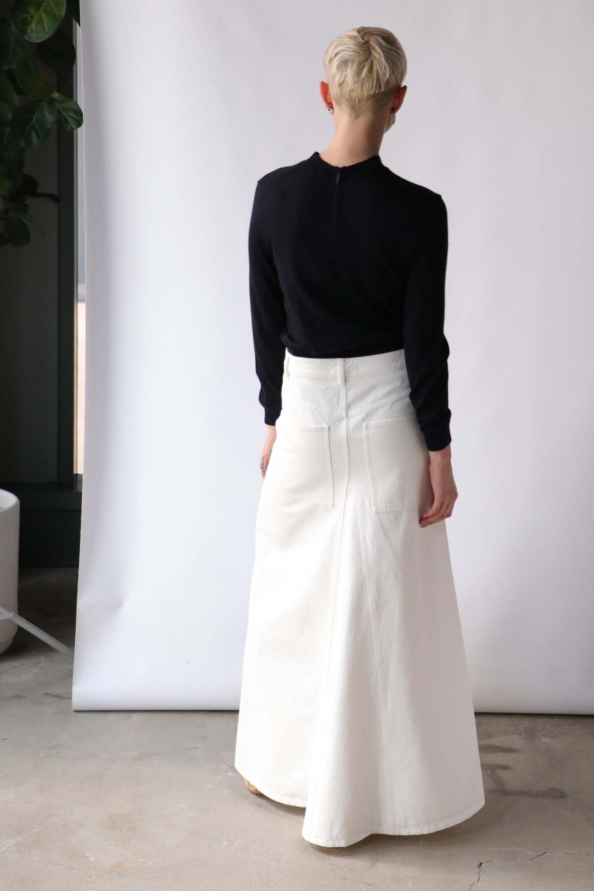 Tibi White Denim Godet Maxi Skirt - White | Garmentory