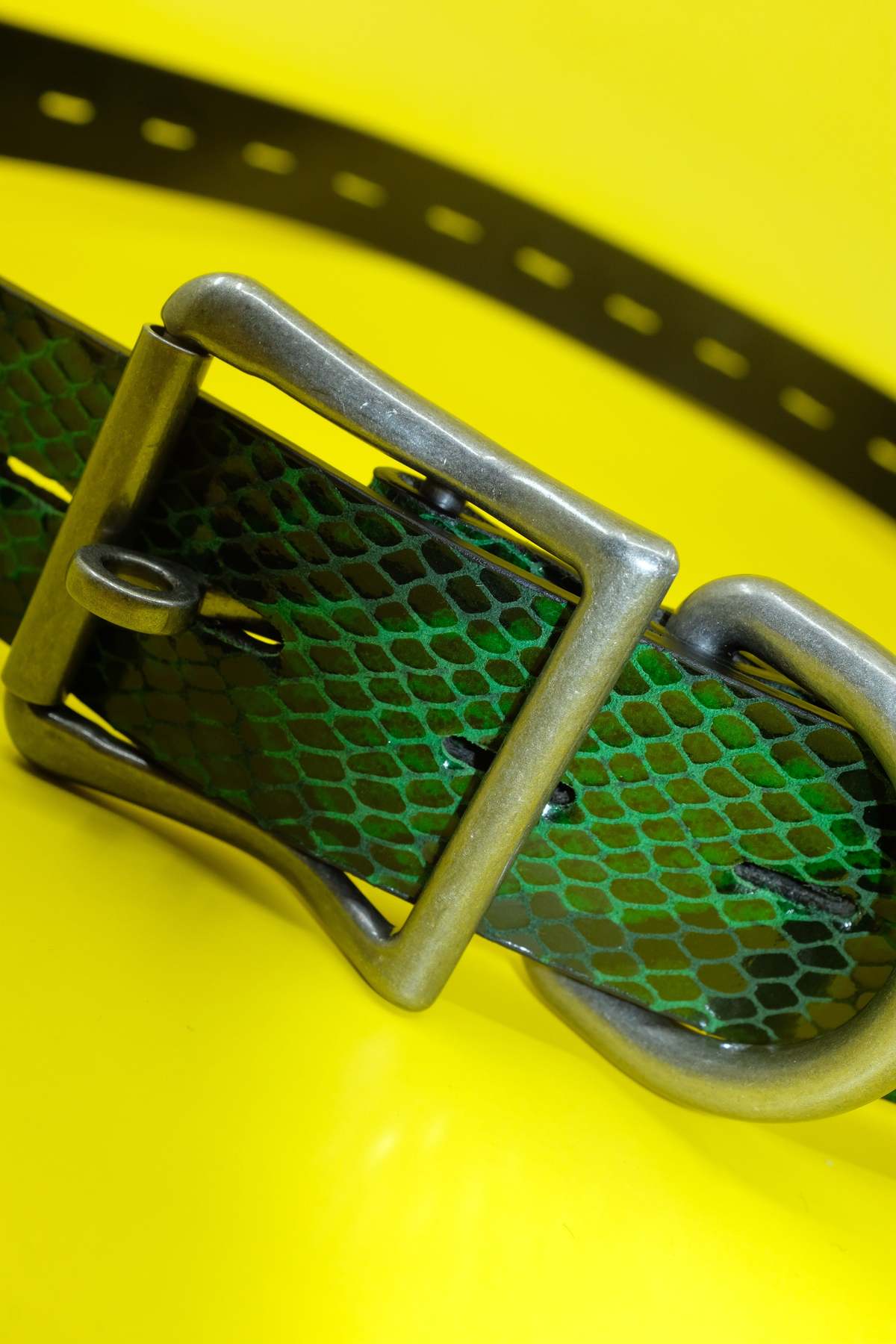 Martine Rose Faux Snake Calf Leather Bondage Belt - Green | Garmentory