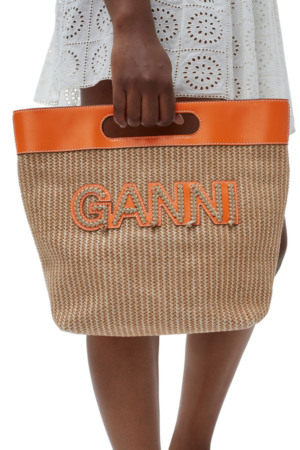 Ganni Small Raffia Kraft Tote Bag - Vibrant Orange | Garmentory