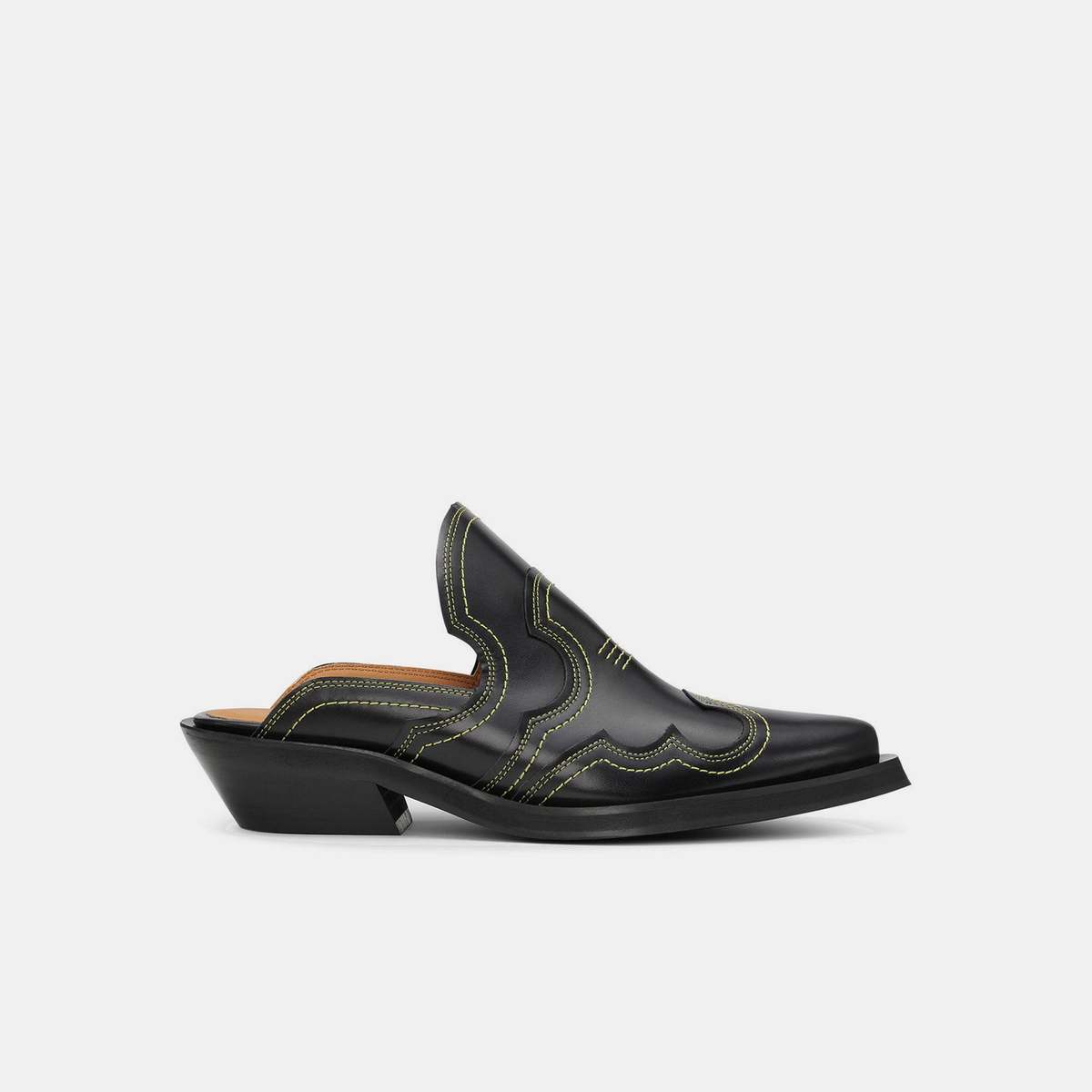 Ganni Embroidered Western Mule - Black/Yellow | Garmentory