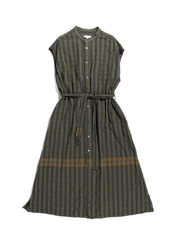 Engineered Garments Banded Collar Dress - Olive Small Seersucker Plaid ...
