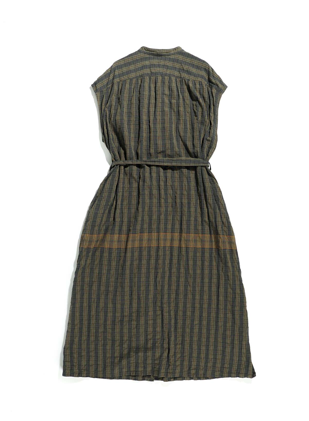 Engineered Garments Banded Collar Dress - Olive Small Seersucker Plaid ...