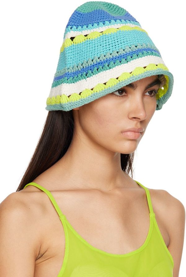 Ganni Striped Bucket Hat - Blue | Garmentory