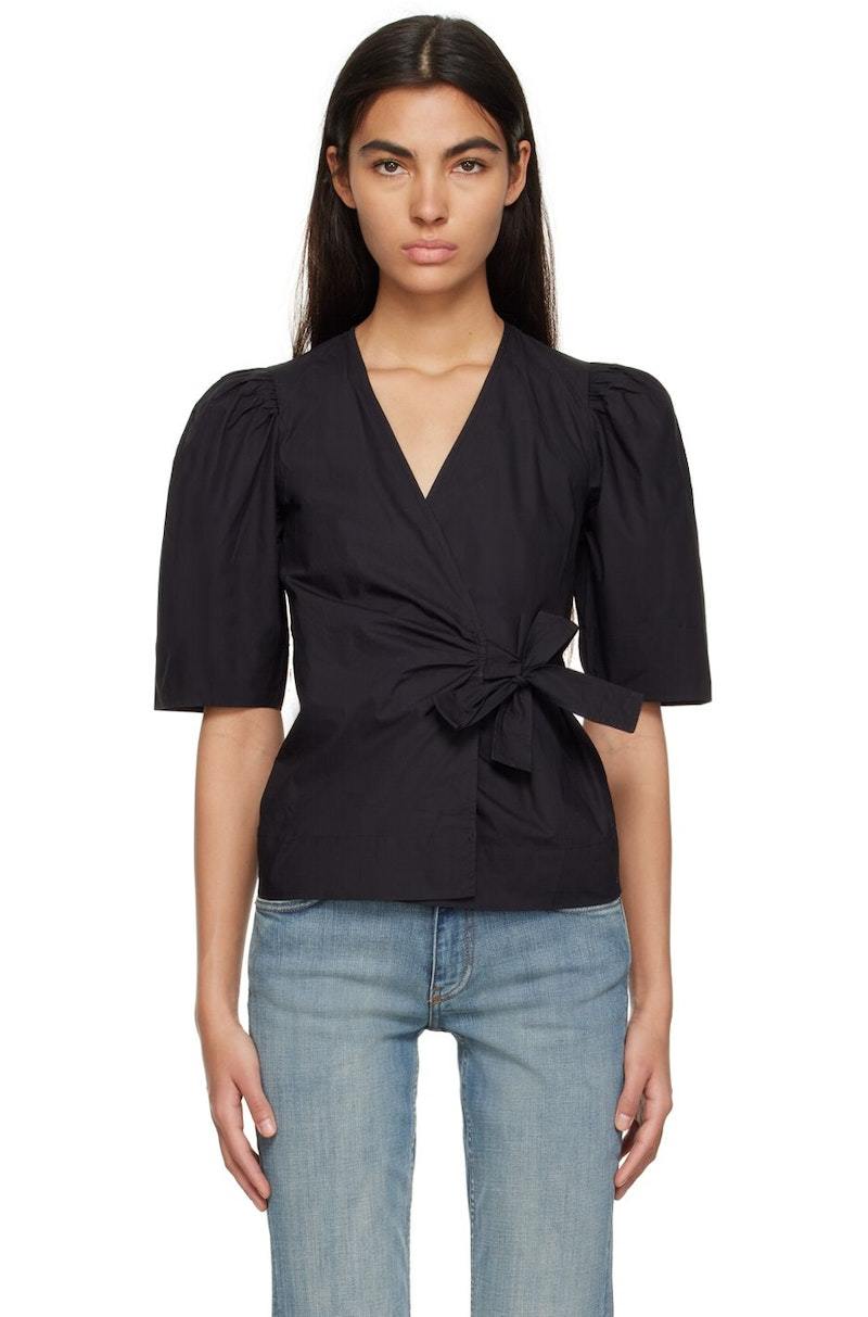 GANNI Wrap Blouse - Black | Garmentory