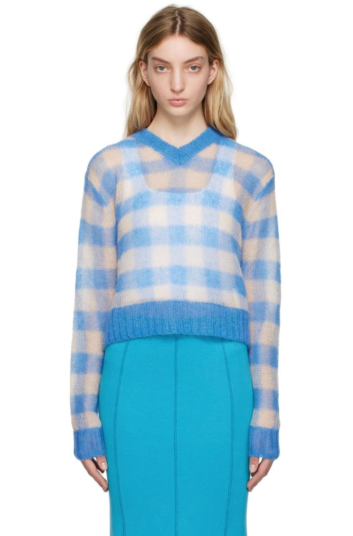 Acne Studios Gingham Sweater - Blue/Beige | Garmentory