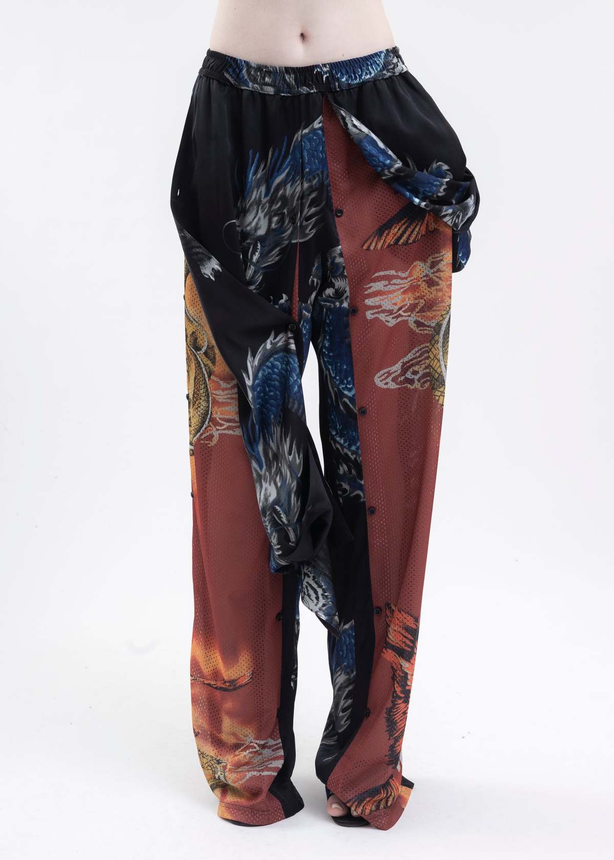 Y/project BUTTON PANEL DRAGON TRACK PANTS - BLACK | Garmentory