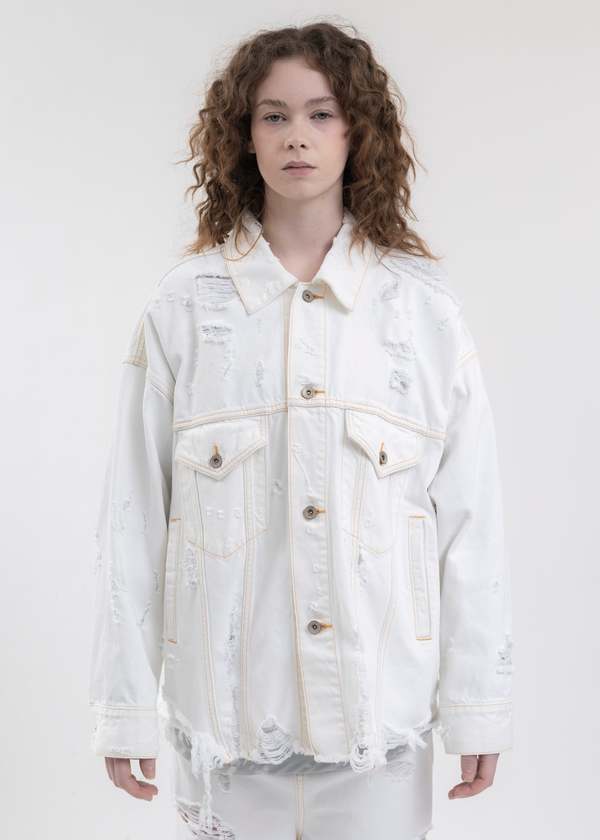 Doublet DESTROYED DENIM JACKET - WHITE | Garmentory
