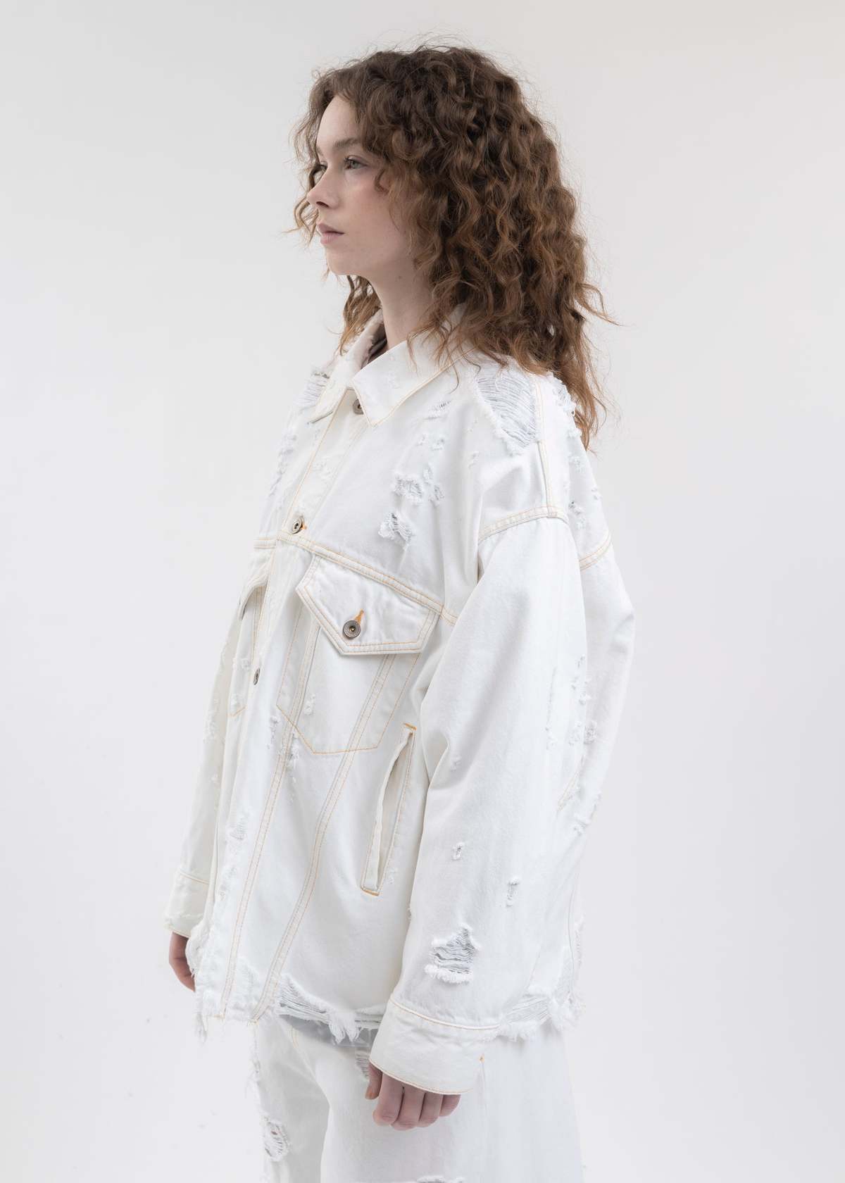 Doublet DESTROYED DENIM JACKET - WHITE | Garmentory