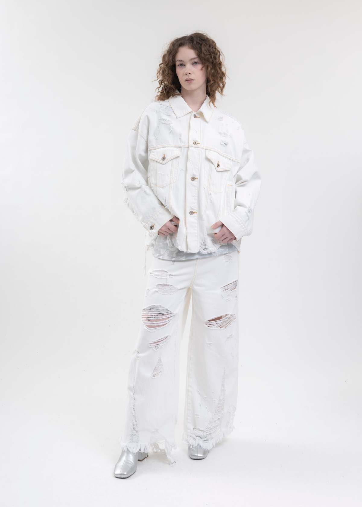 Doublet DESTROYED DENIM JACKET - WHITE | Garmentory