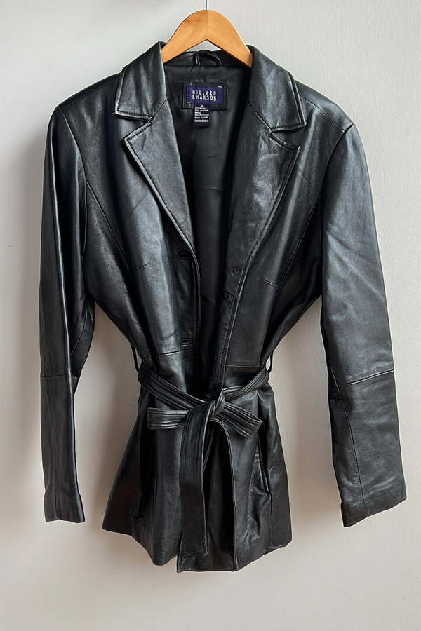 Vintage Leather Belted Button Up Jacket - Onyx | Garmentory