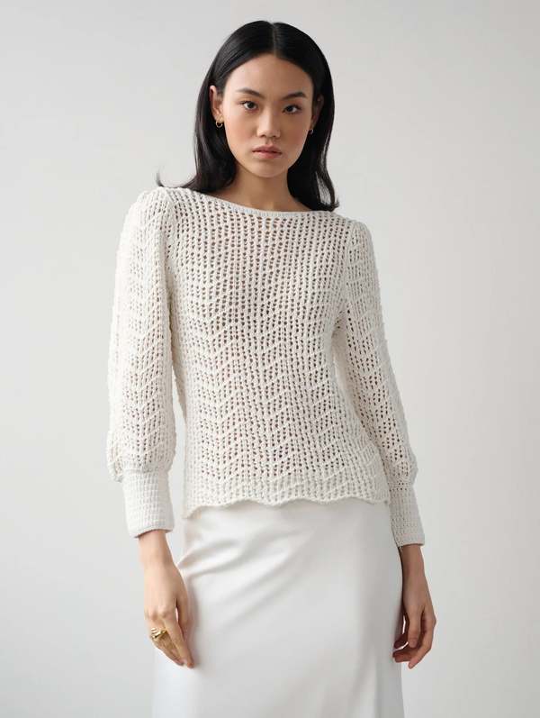 White + Warren Cotton Scallop Stitch Top - White | Garmentory