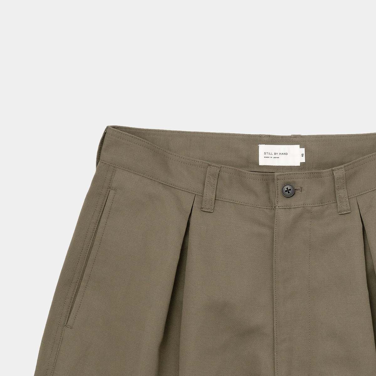 Still By Hand Inverted Box Pleat Pants - Olive | Garmentory