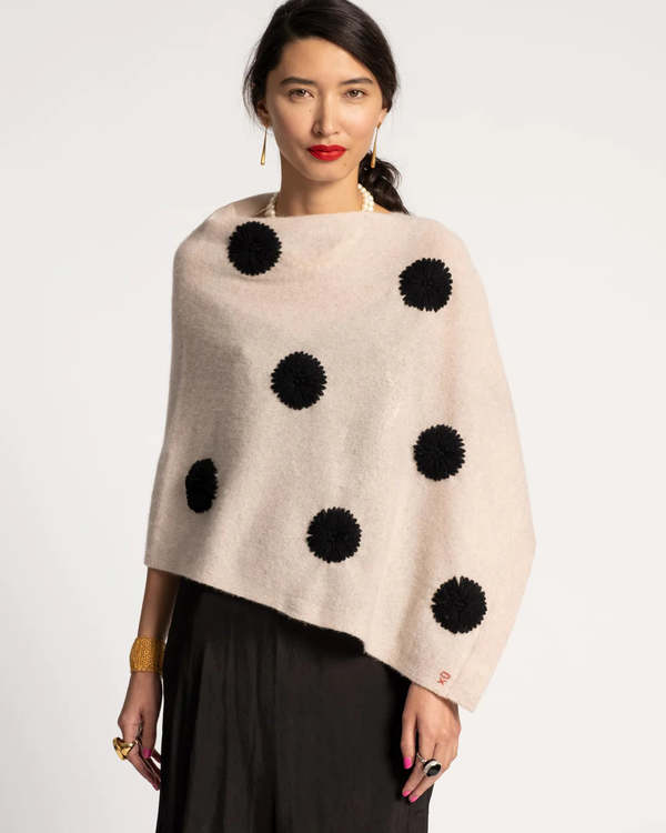Frances Valentine Le Petit Poncho With Embroidered Flowers - Camel ...