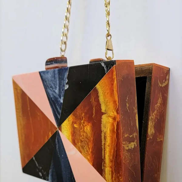Ricki Designs Box Bag Wood Acrylic Inlay Clutch - Dusk | Garmentory