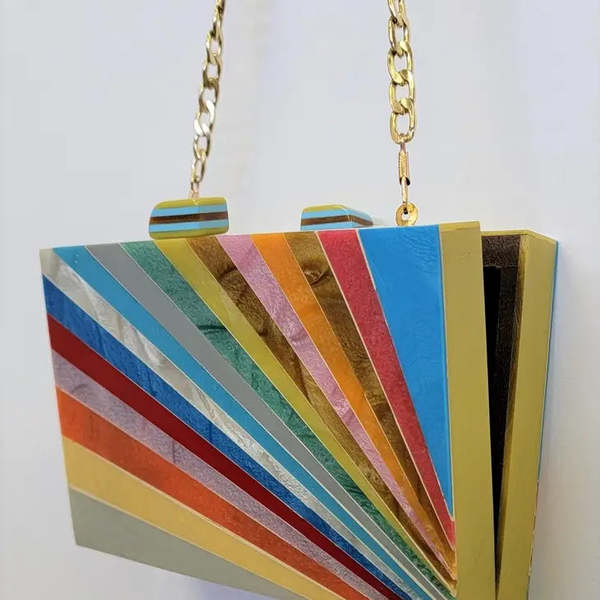 Ricki Designs Box Bag Wood Acrylic Inlay Clutch - Rays | Garmentory