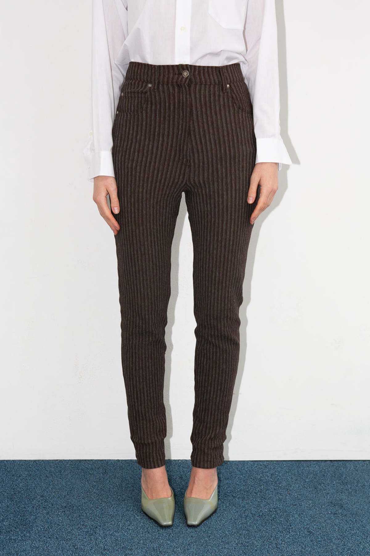 1990s Naf Naf Self Stripe Stretch Trousers | Garmentory