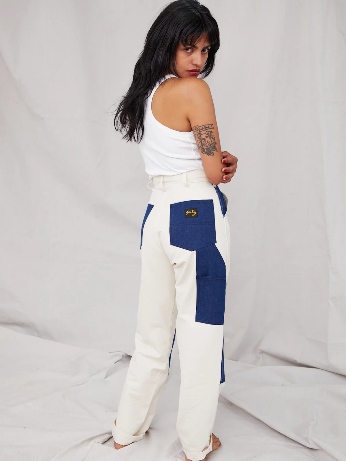 Riverside Tool and Dye Stan Ray Rainter Pant - white/blue | Garmentory