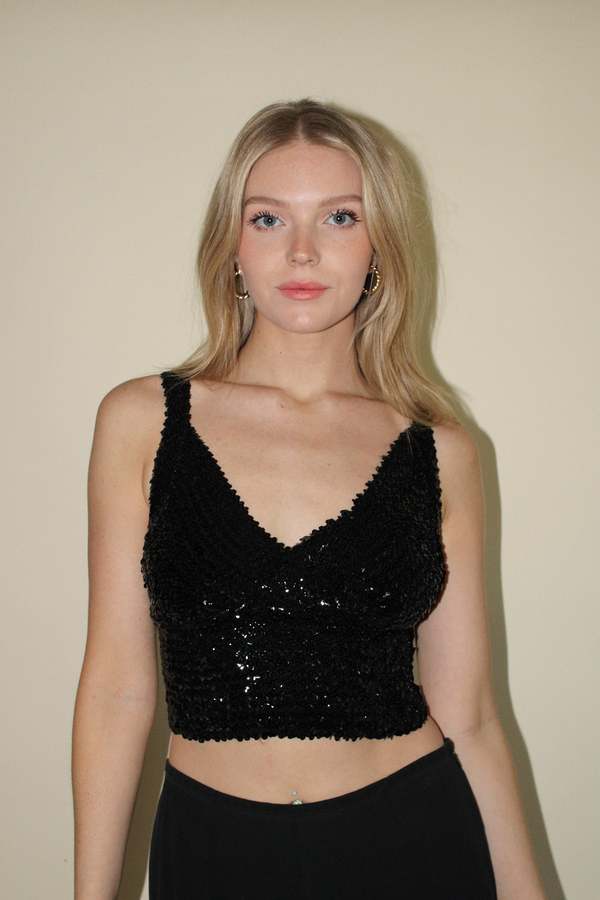 Vintage Dear Neighbor x Le Stuff Stretch Sequin Tank - Black | Garmentory
