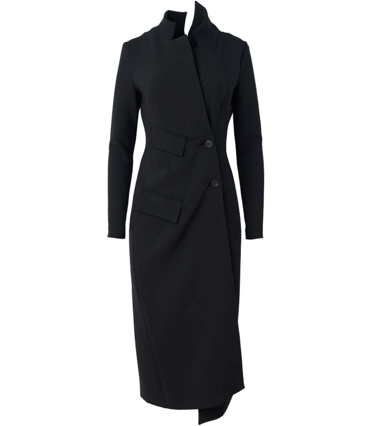 A.W.A.K.E. MODE Fitted Asymmetric Coat with Draped Closure - Black ...