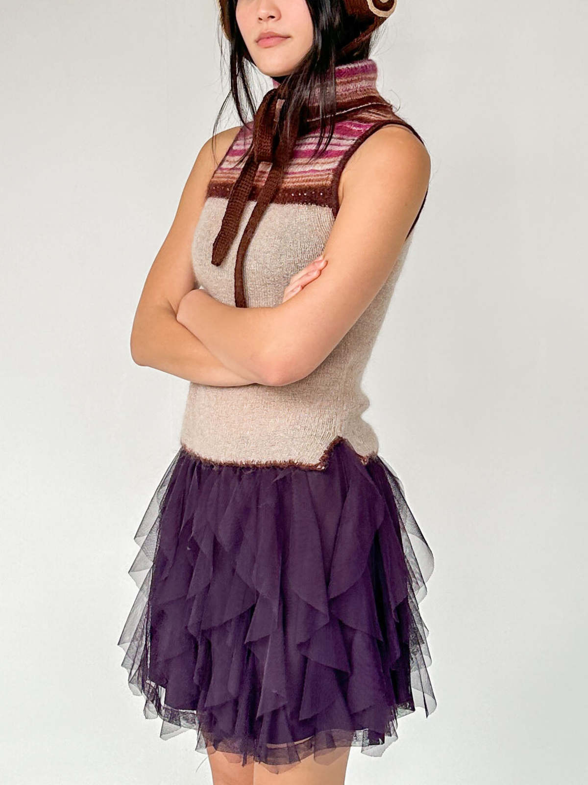 Miu Miu Tulle Ruffle Mini Skirt - Eggplant | Garmentory
