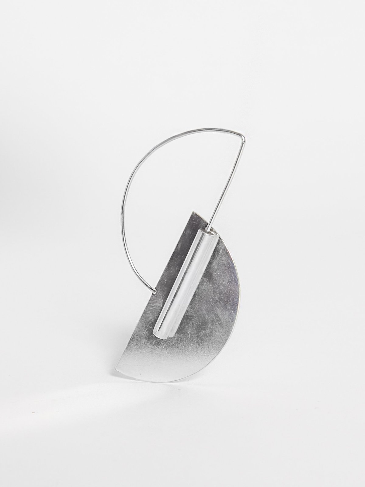 Ladies & Gentlemen Half Disc Contour Brooch - Silver | Garmentory