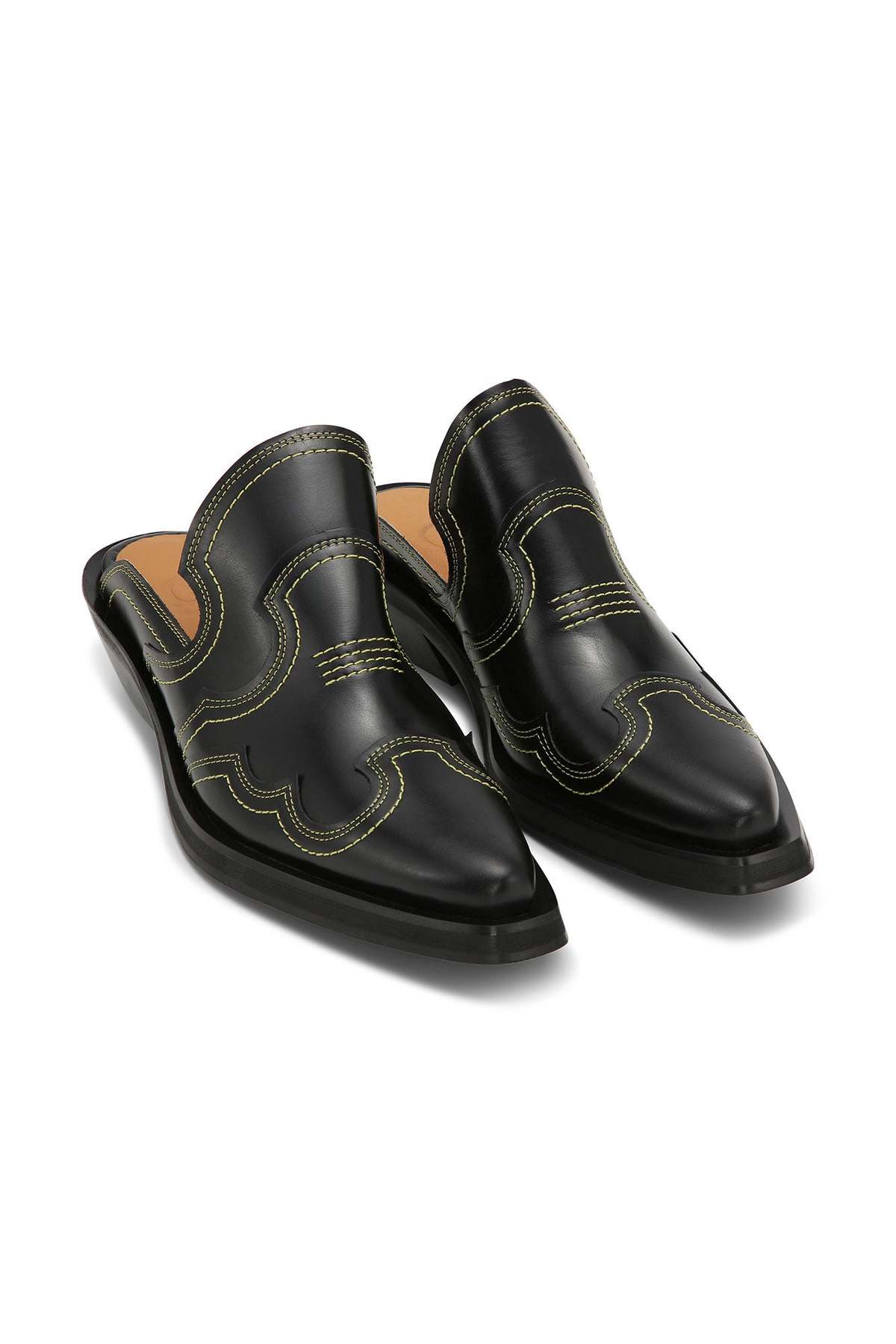 Ganni Embroidered Western Mule - Black/Yellow | Garmentory