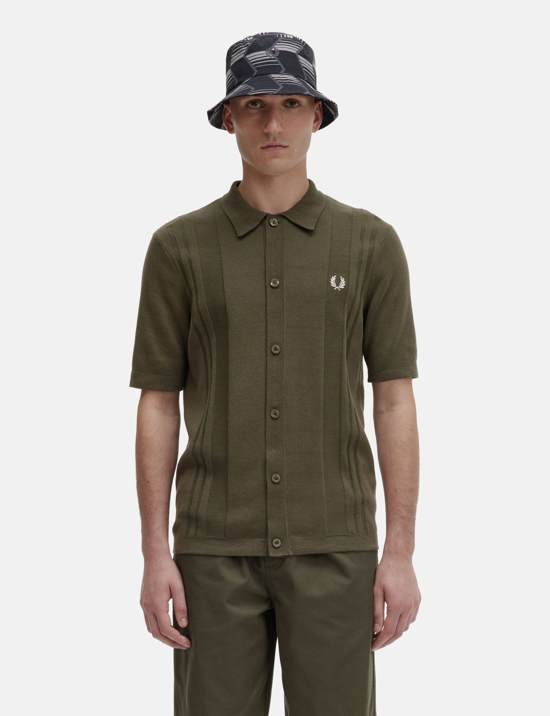 Fred Perry Button Through Knitted Shirt - Uniform Green | Garmentory