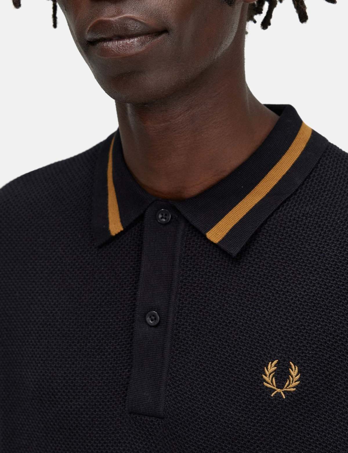 Fred Perry Textured Front Knitted Shirt - Black | Garmentory
