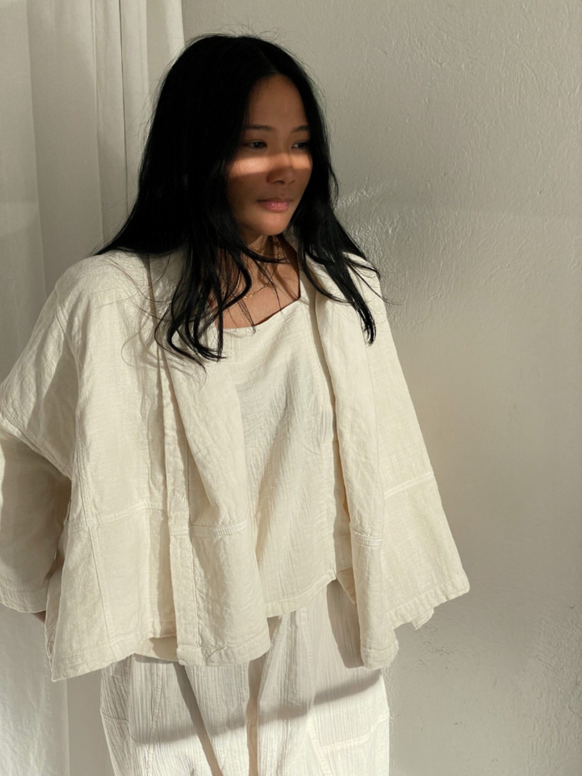 Atelier Delphine Heavyweight Double layer Cotton Gauze Kimono - Kinari Cream | Garmentory