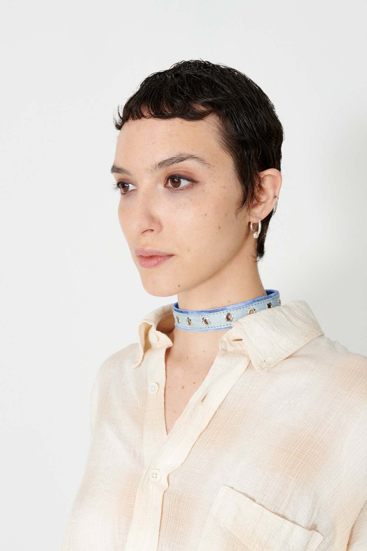 Our Legacy Denim Flower Choker - Indigo Leather | Garmentory