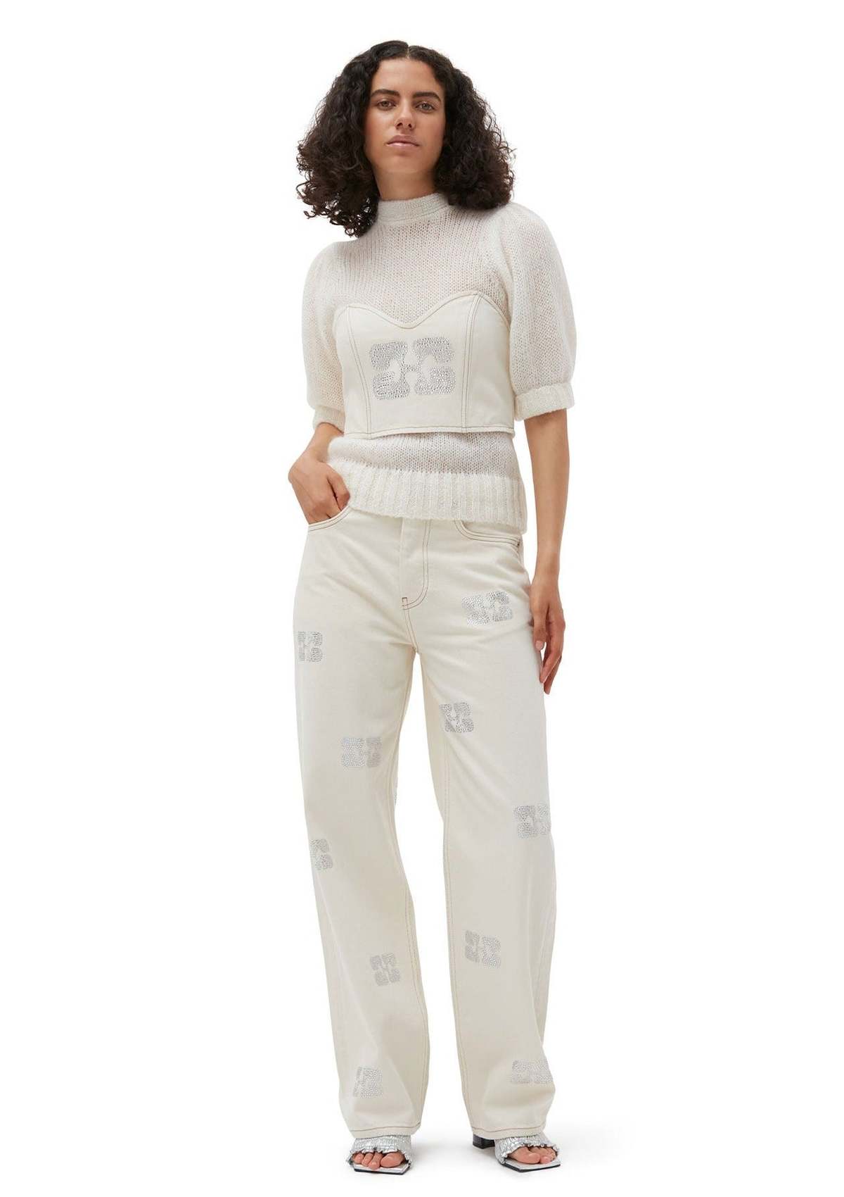 Ganni Sparkle Denim Izey Jean - Vanilla Ice | Garmentory