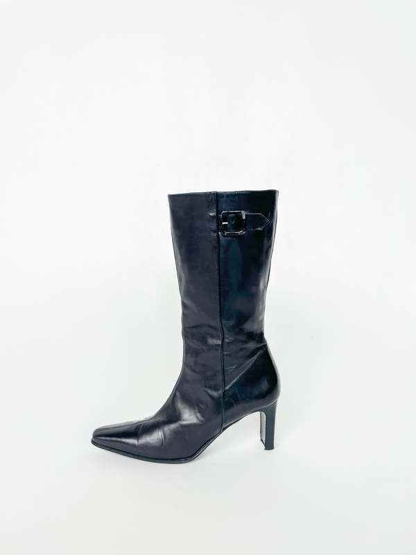 Leather Square Toe Calf Boot - Black | Garmentory