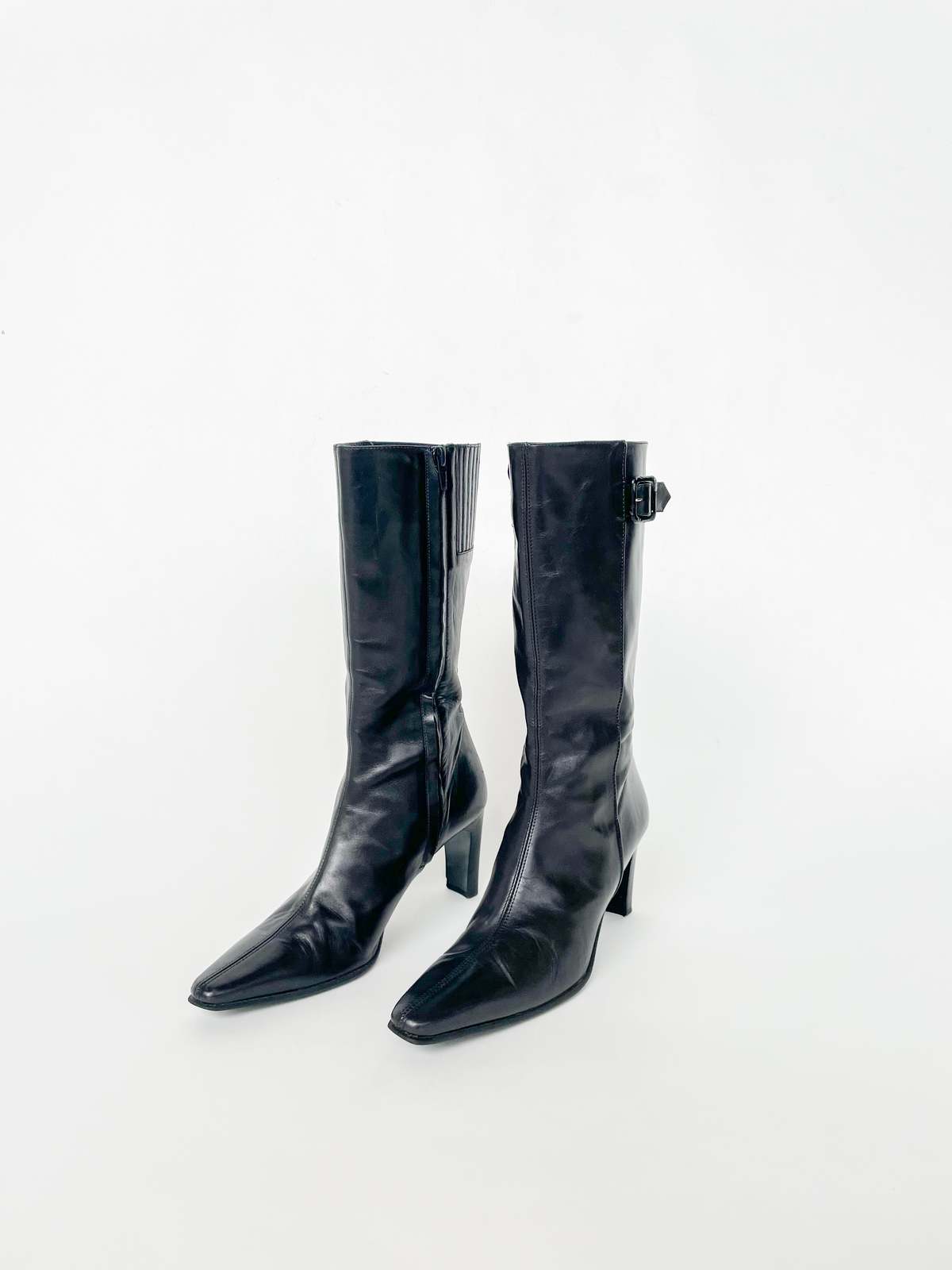 Leather Square Toe Calf Boot - Black | Garmentory
