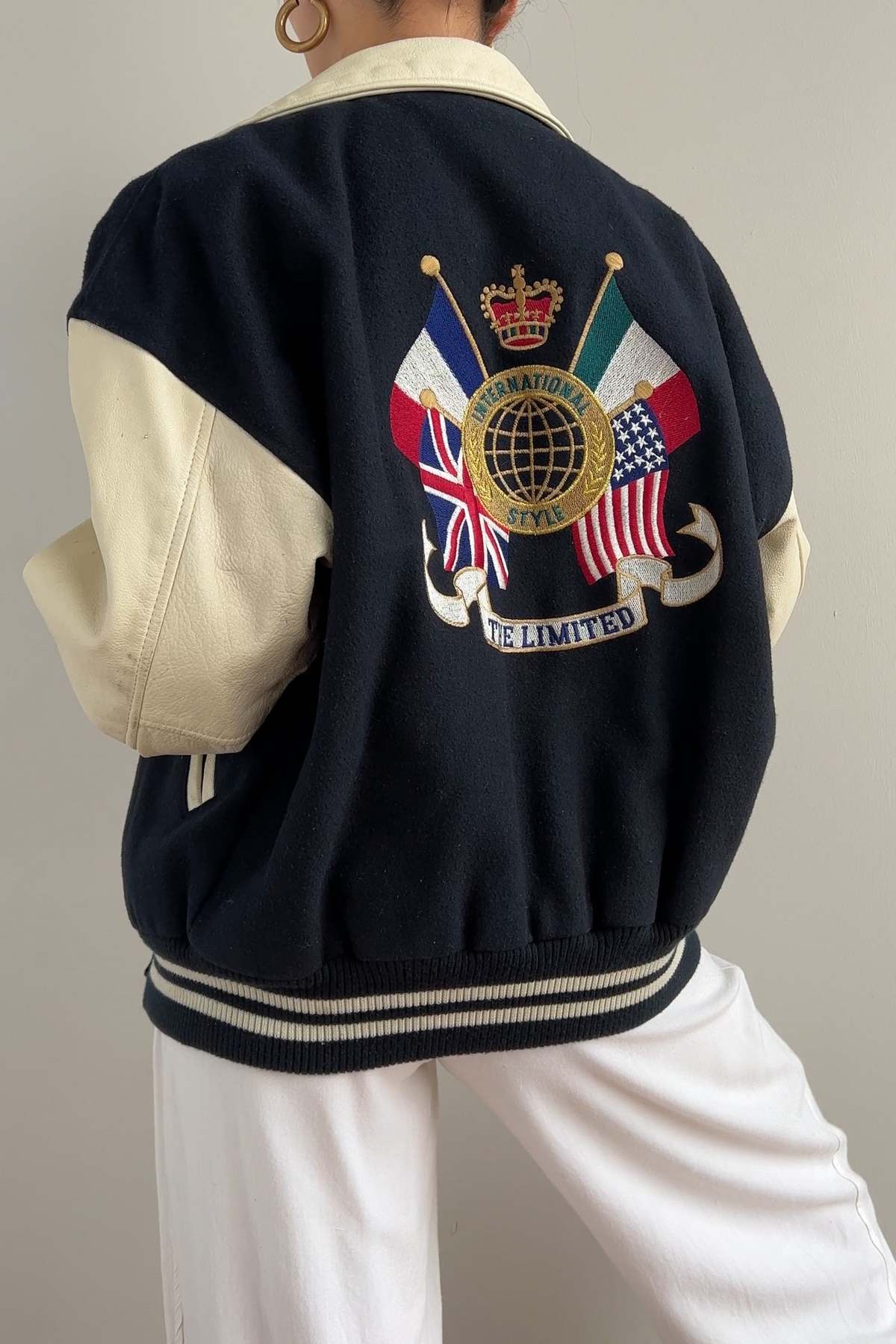 Vintage Wool and Leather Letterman Jacket - Midnight/Cream | Garmentory