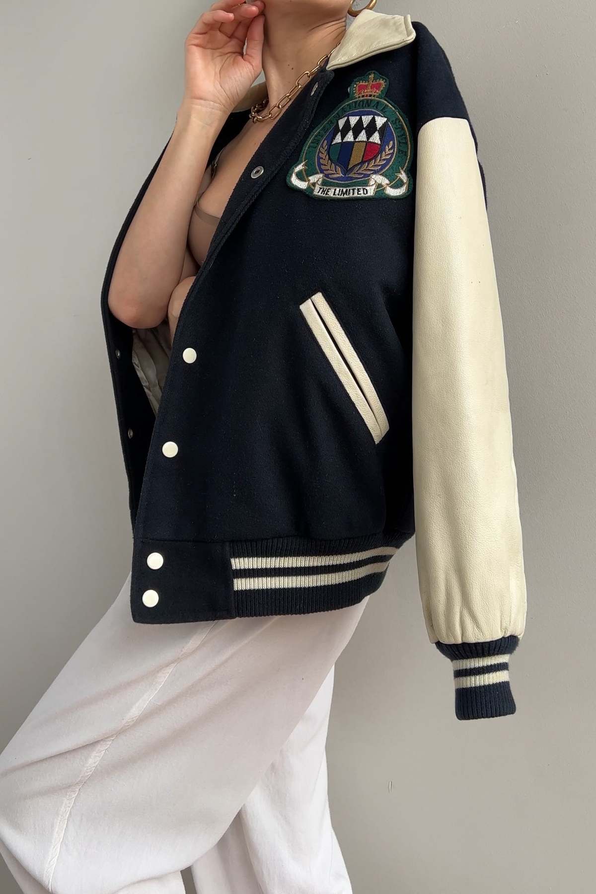 Vintage Wool and Leather Letterman Jacket - Midnight/Cream | Garmentory